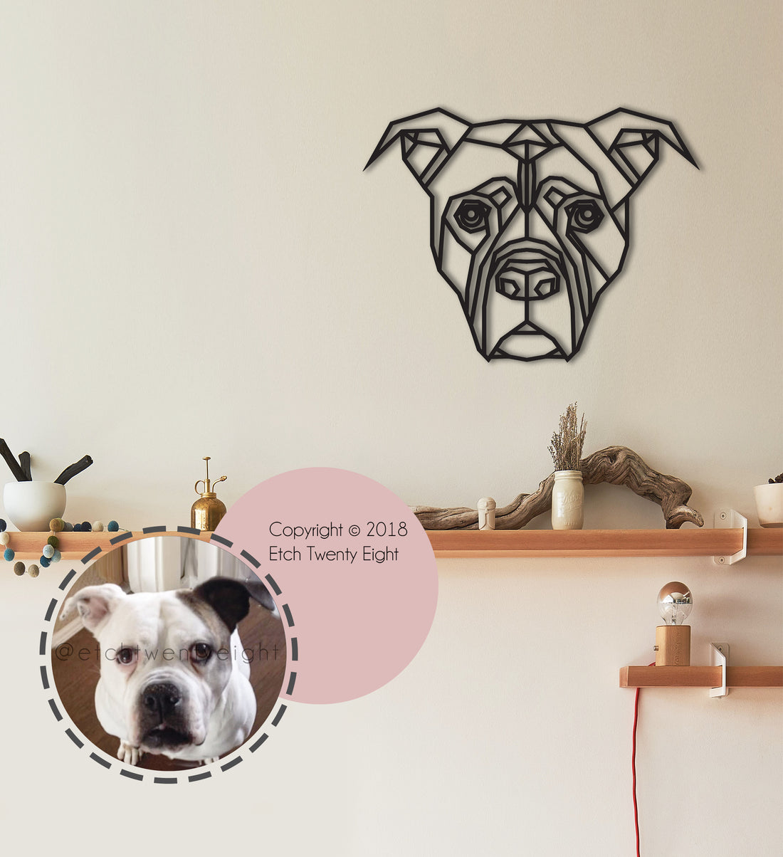 Pitbull Dog Geometric 3D Wooden Wall Art – Etch Twenty Eight